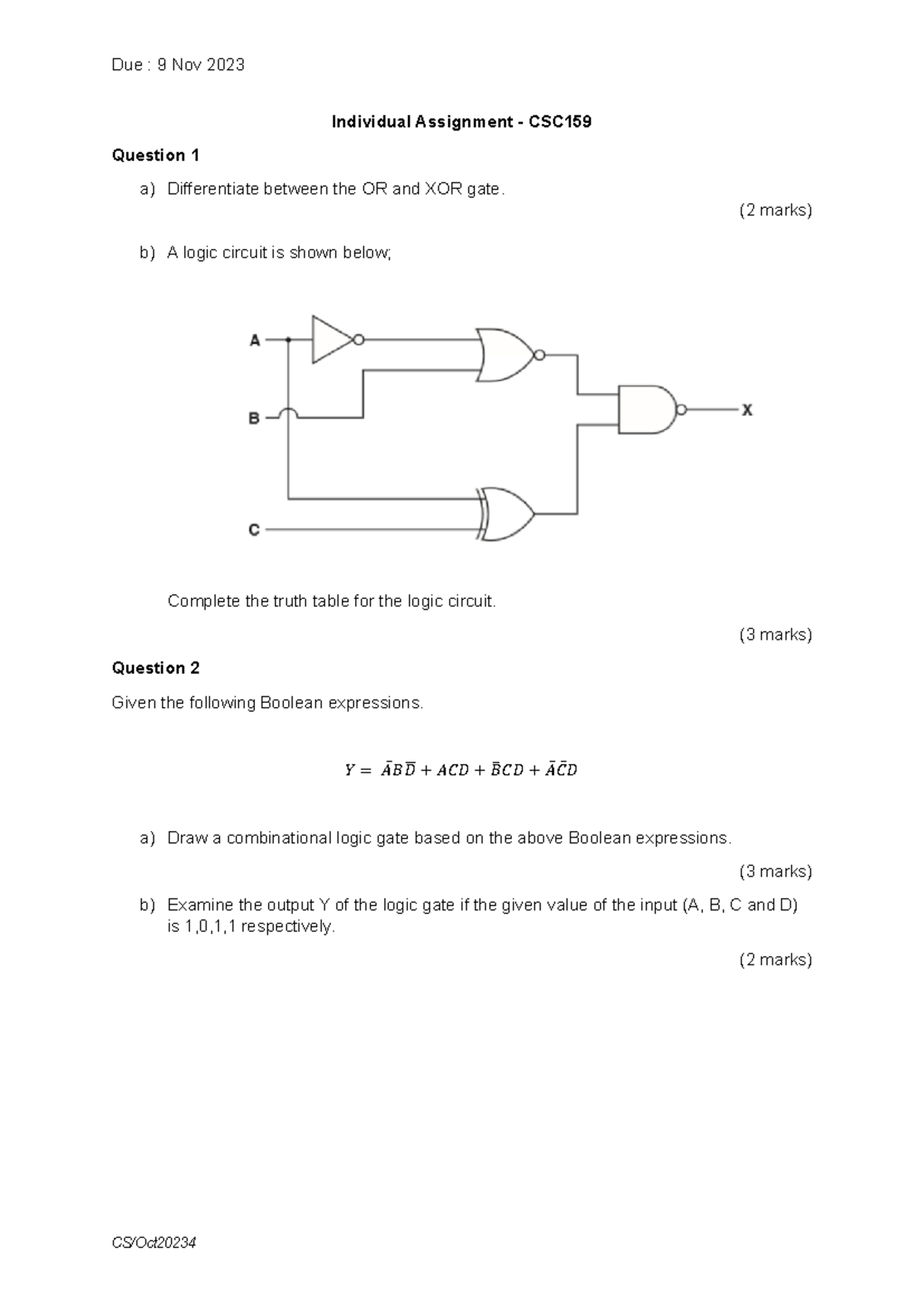 Individual Assignment - Due : 9 Nov 2023 CS/Oct Individual Assignment ...
