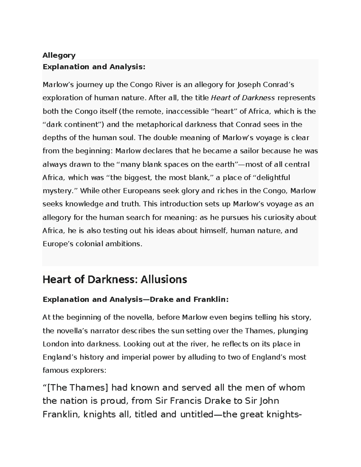 Heart of darkness 2 chart - Allegory Explanation and Analysis: Marlow’s ...