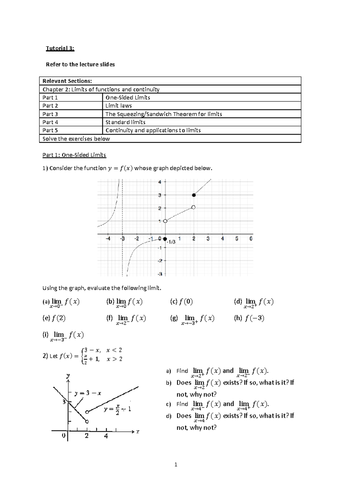 Tut 3 2 - Calculus and Application - Tutorial 3: Refer to the lecture slides Relevant Sections ...