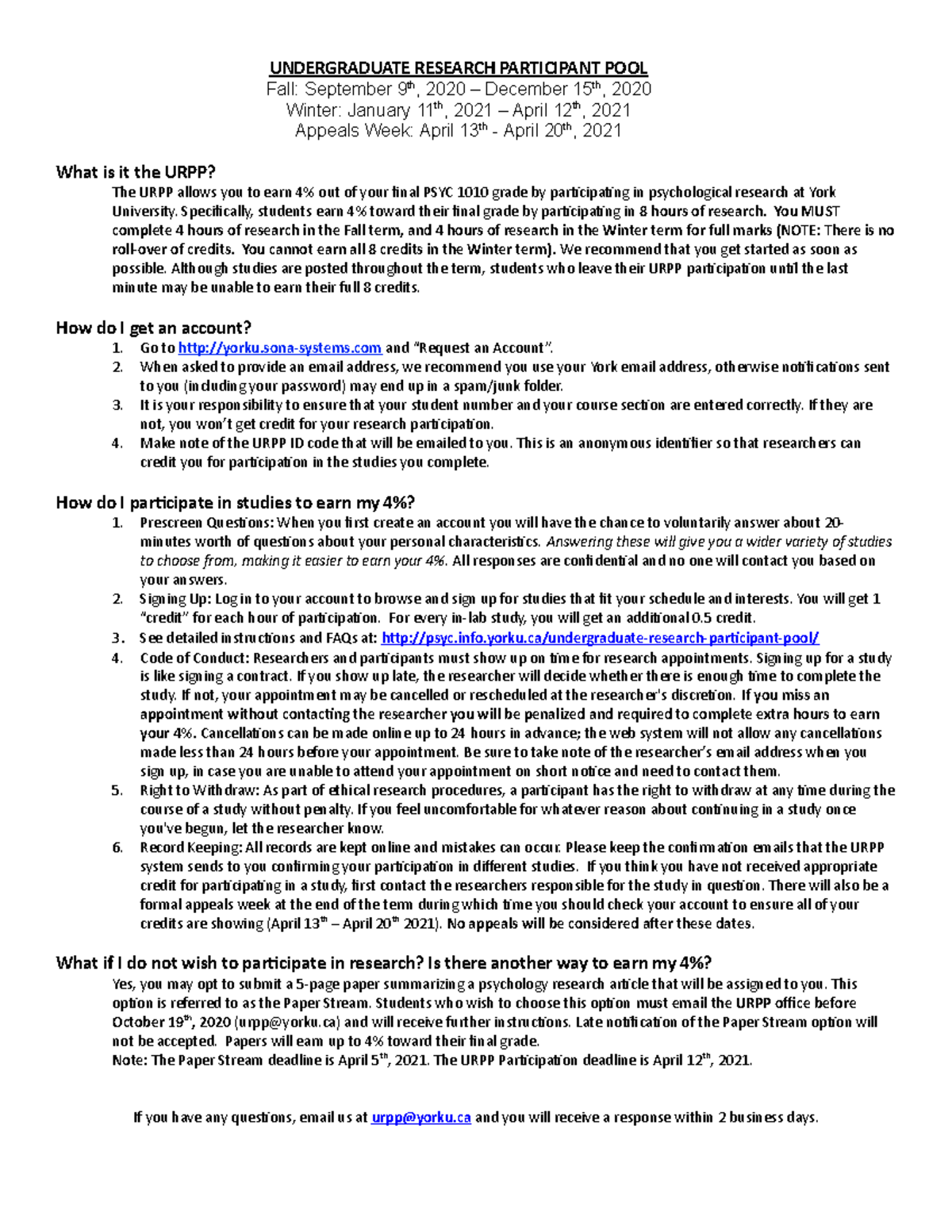 URPP student handout - Survey - psyc1010 - Yorku - Studocu