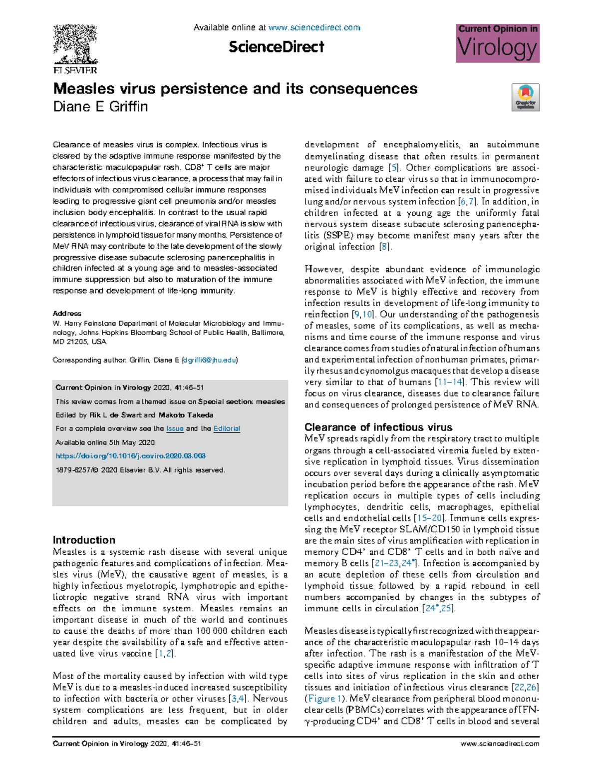 Measles virus persistence and its consequences - Infectious virus is ...
