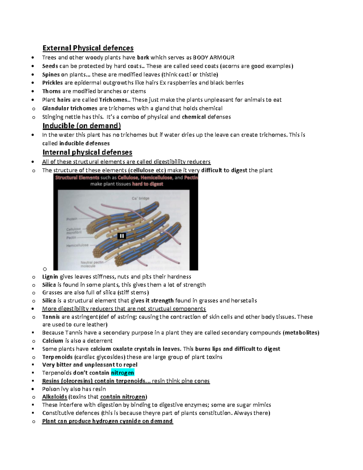 Lecture notes 1-10 - External Physical defences Trees and other woody ...
