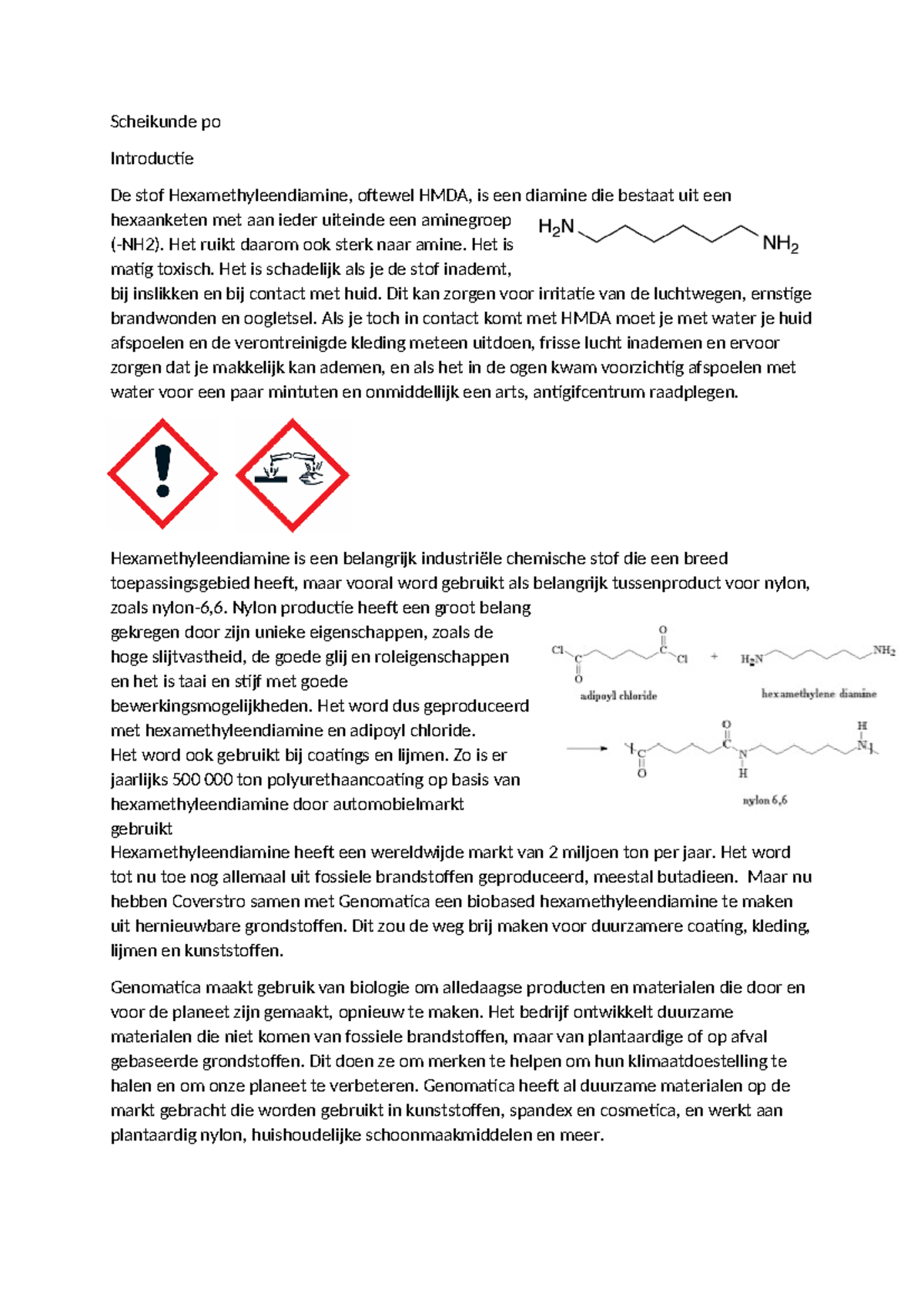Scheikunde PO - Scheikunde po Introductie De stof Hexamethyleendiamine ...