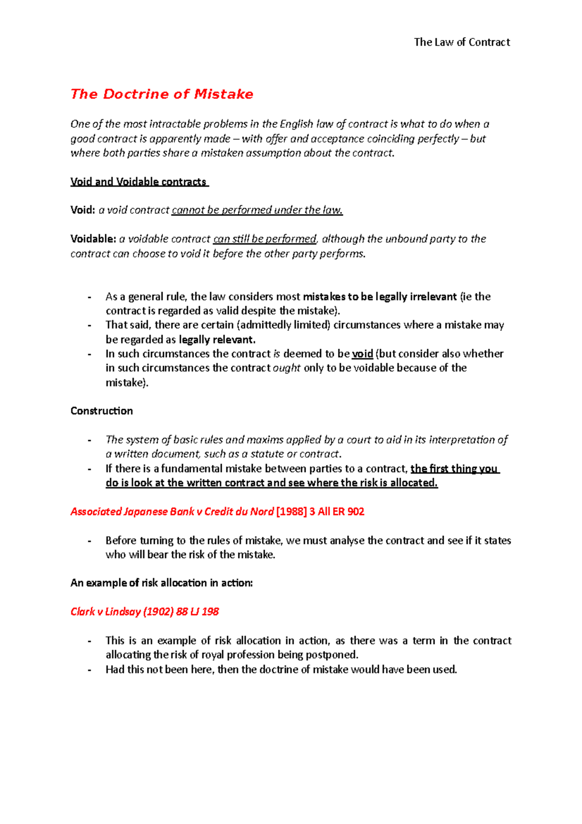 7.) The Doctrine of Mistake - The Doctrine of Mistake One of the most ...
