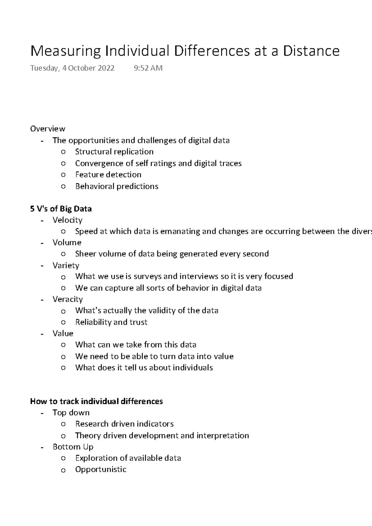 Measuring Individual Differences at a Distance - Overview The opportunities and challenges of ...