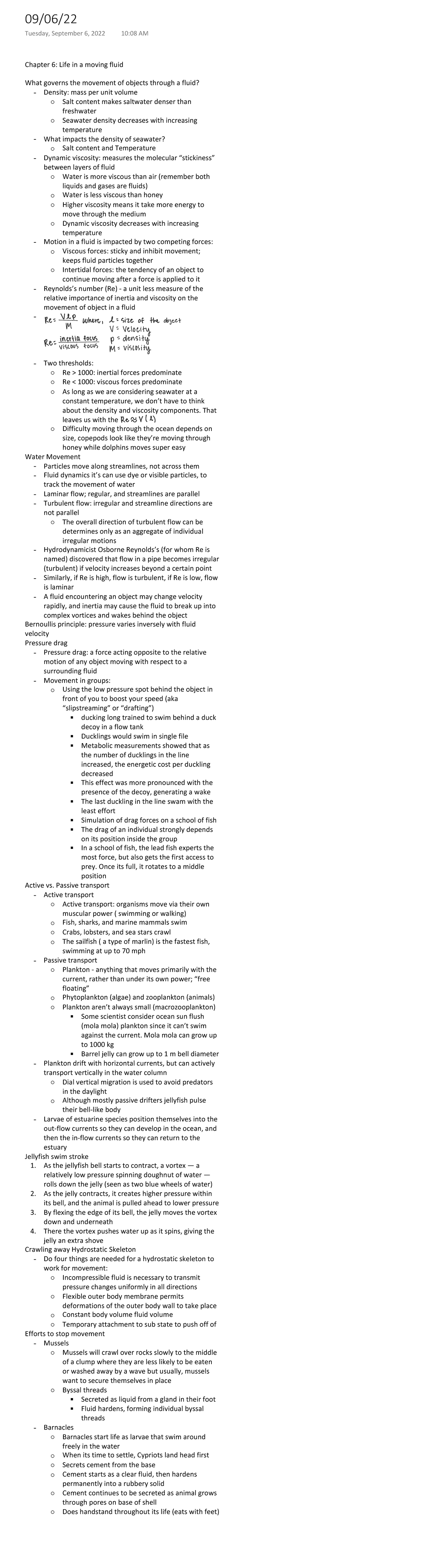 Chapter 6: Life in moving fluid - Chapter 6: Life in a moving fluid ...