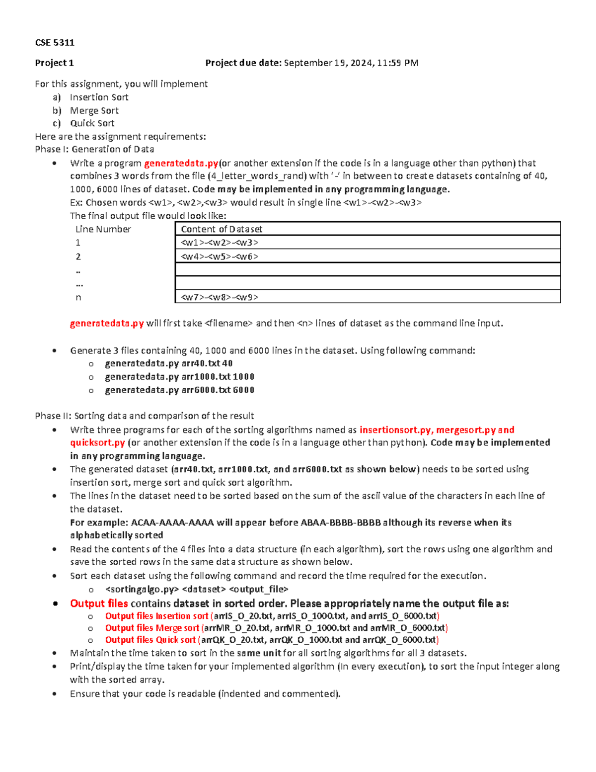 2024Fall Project 1 - CSE 5311 Project 1 Project due date: September 19, 202 4 , 11:59 PM For ...