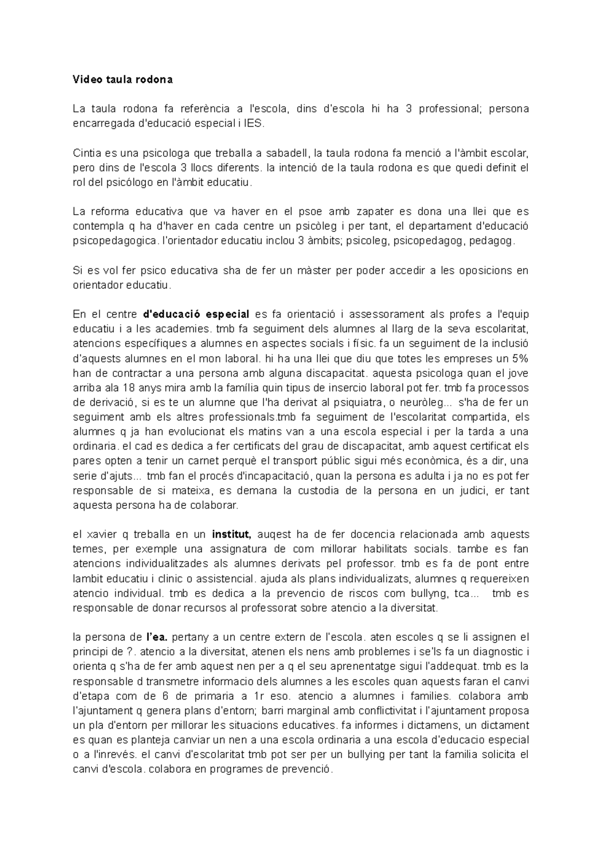 Psicologia de l'educació video taula rodona - Video taula rodona La ...