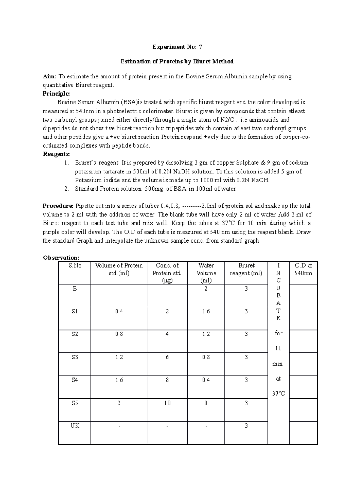 7. Estimation of Proteins by Biuret Method - Principle: Bovine Serum ...