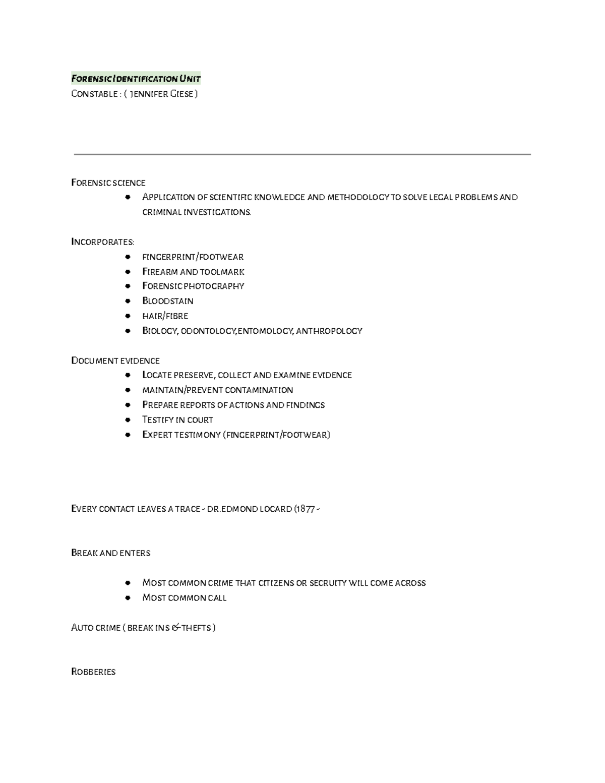 Law presentation - Forensic Identification Unit Constable : ( jennifer ...