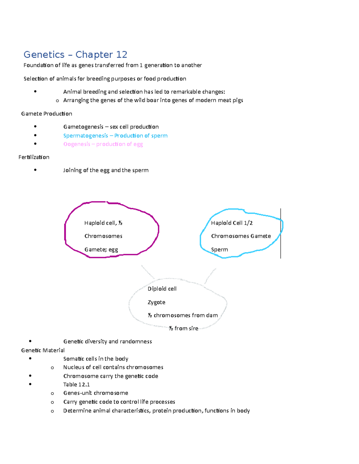 Animal Science Noted - Notes. - Genetics – Chapter 12 Foundation of ...
