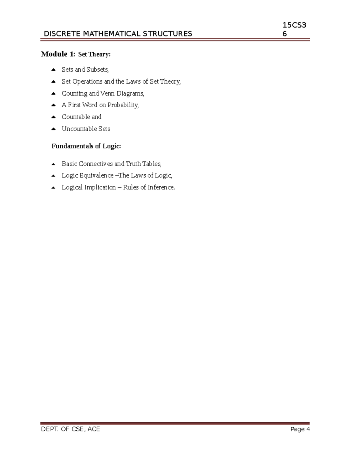 M1 - q .l l - DISCRETE MATHEMATICAL STRUCTURES 15CS 6 Module 1: Set Theory: Sets and Subsets ...