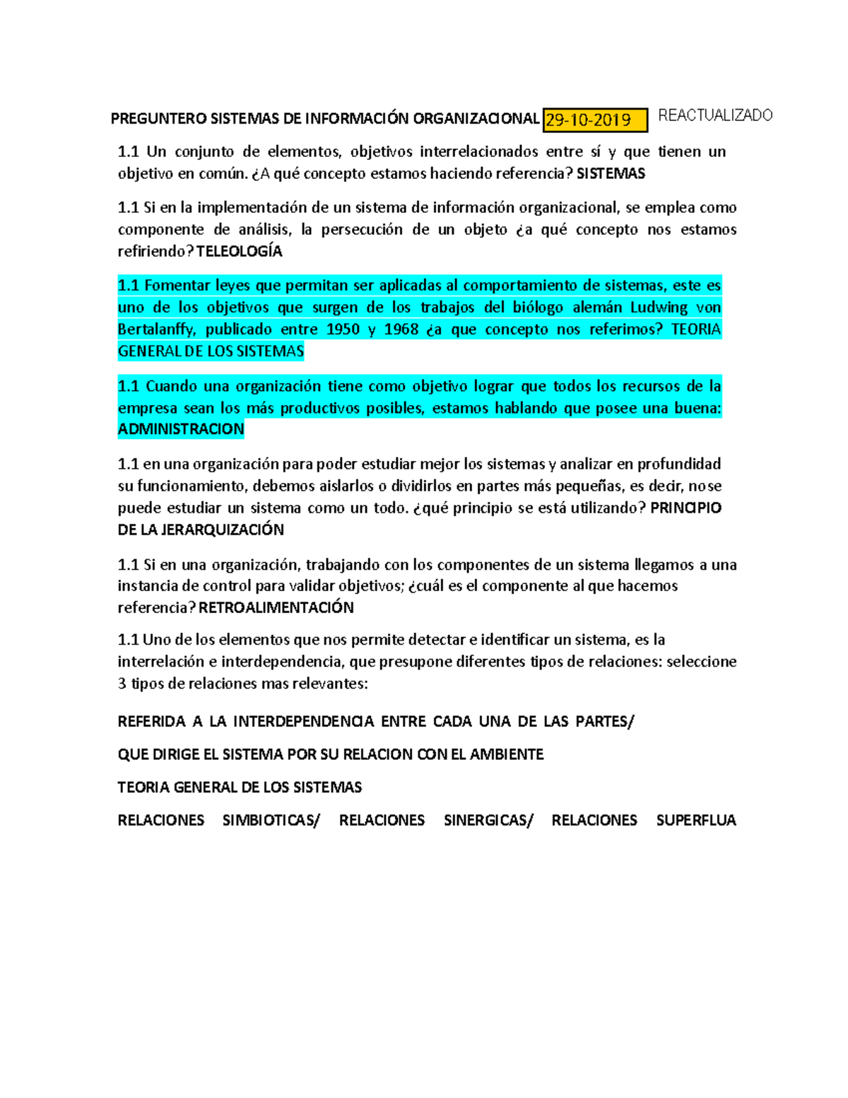 Primer Parcial Sistemas de Información Organizacionales - PREGUNTERO SISTEMAS DE INFORMACIÓN ...