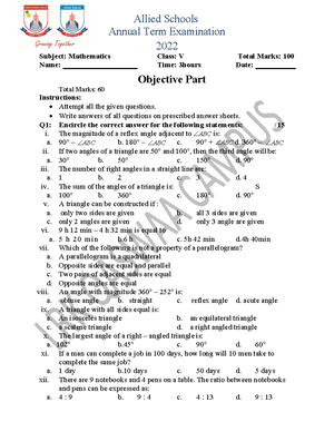 Class VIII Mathematics Second Term - Exam Class 8 - THP Course ...