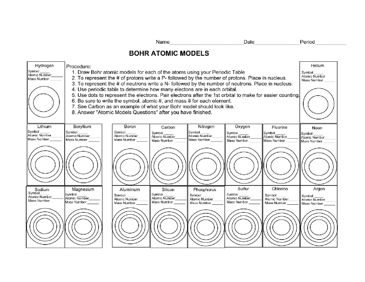 Bohr rutherford worksheet - Studocu