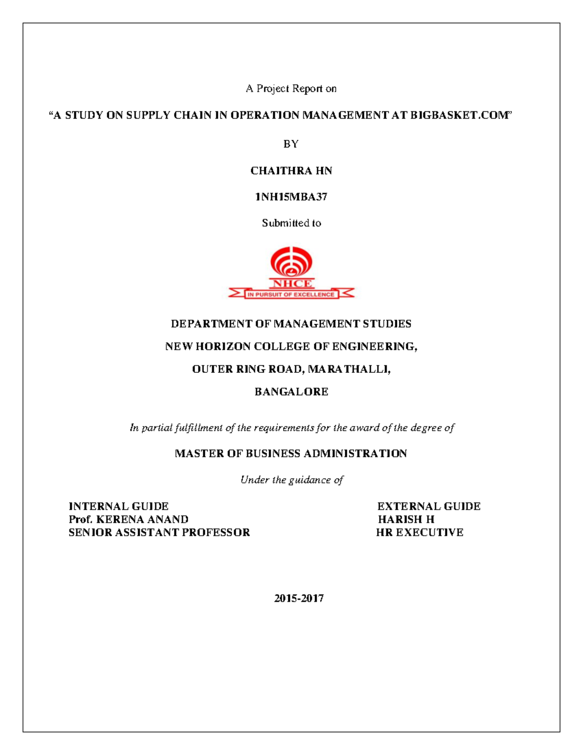 Supply chain management - A Project Report on “A STUDY ON SUPPLY CHAIN ...