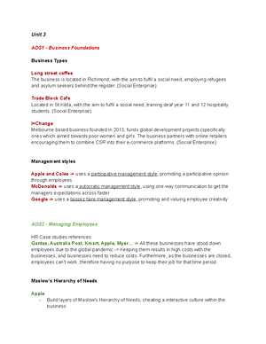 UNIT 3/4 Business Management Comprehensive Notes - GLOSSARY DEFINITIONS ...
