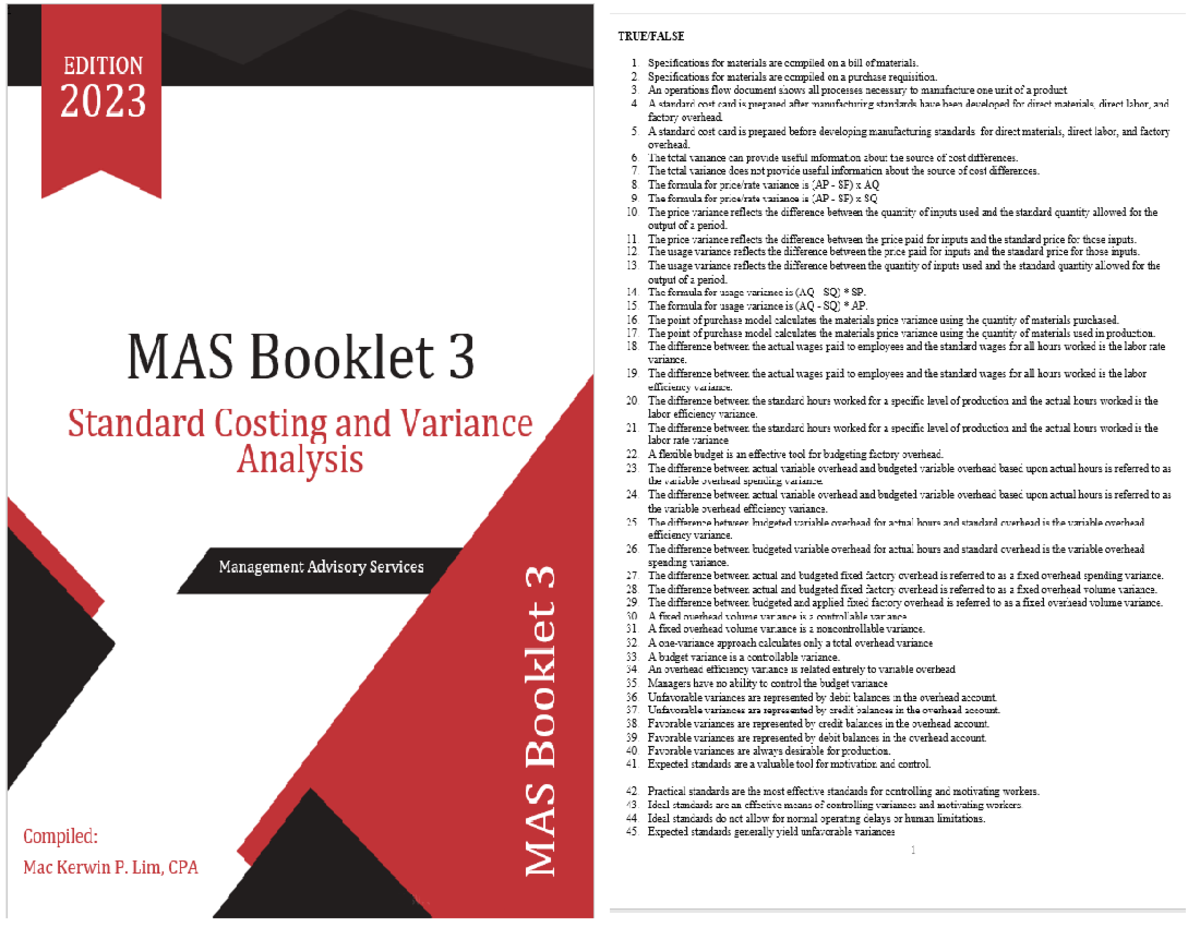 MAS 3 Standard Costing - Cost Accounting and Control - Studocu