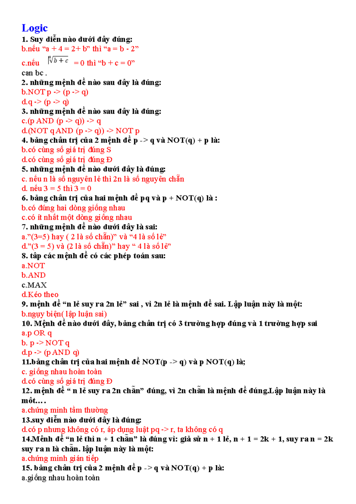 Toán dành cho tin học - toán dành cho tin học - Logic Suy diễn nào dưới ...