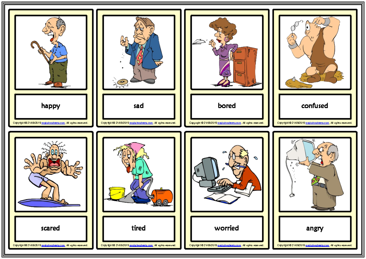 Feelings emotions vocabulary esl printable learning cards for kids ...