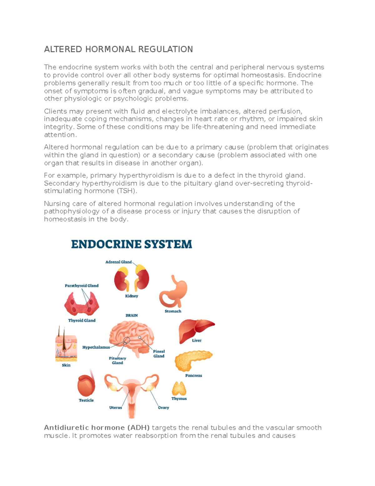Adult Health II Edapt WEEK 1 - ALTERED HORMONAL REGULATION The ...
