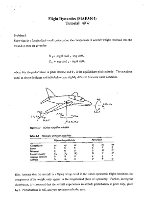 Tutorial 1 Problem Set - Flight Dynamics (MAE3404) Tutorial Problem 1 ...