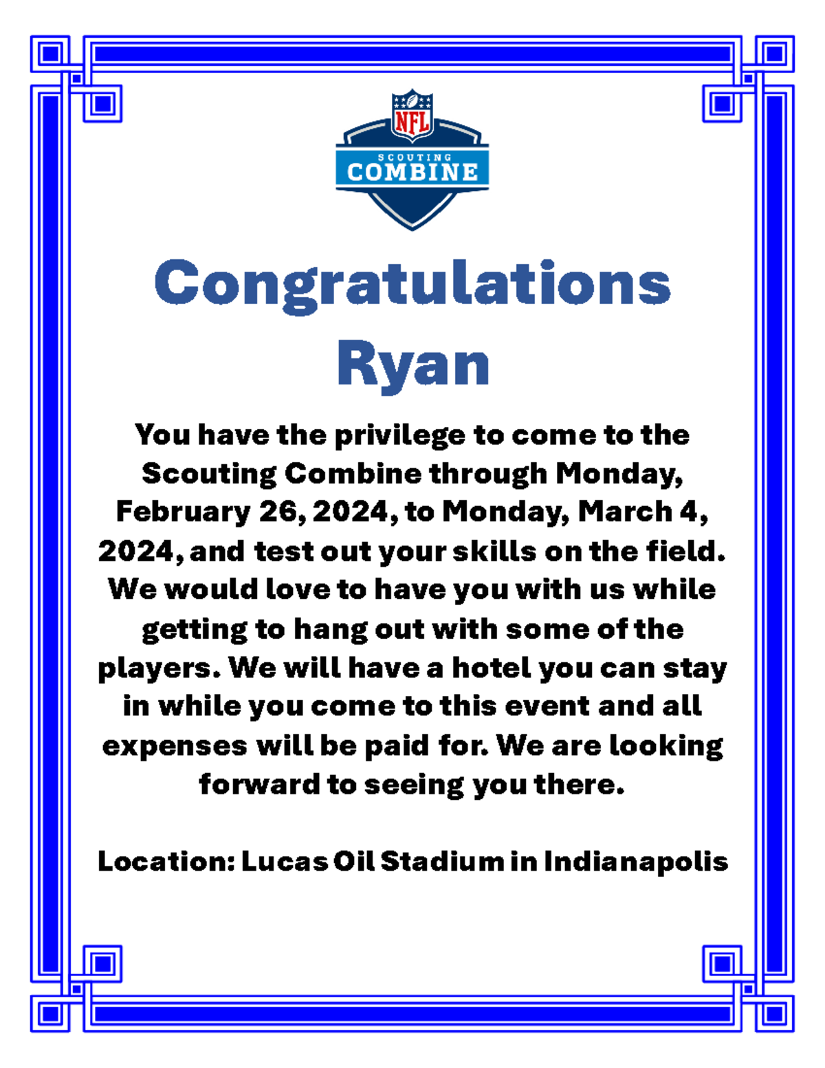 Draft Combine - Summary Calculus II - Congratulations Ryan You have the ...