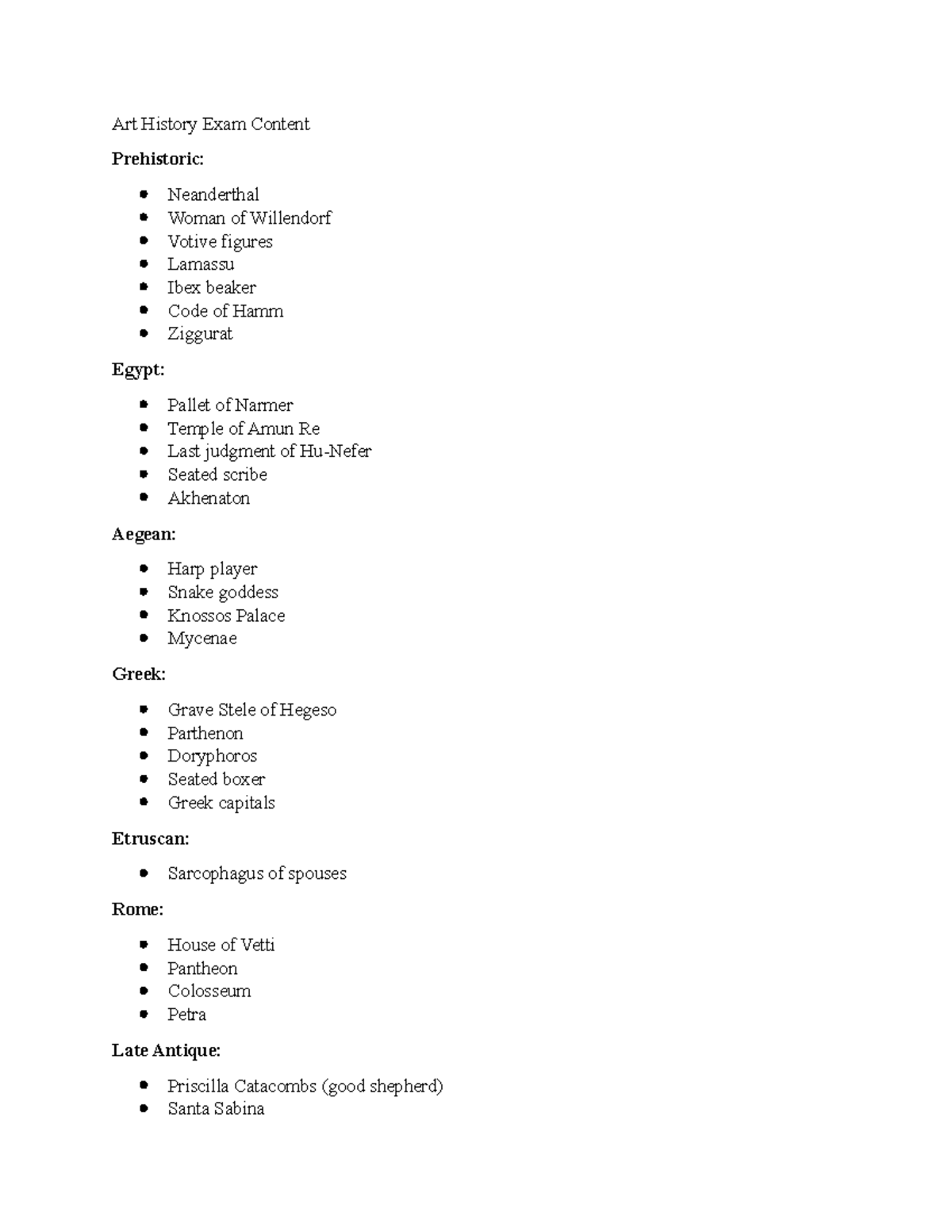 Arthistoryfinalstudyguide - Art History Exam Content Prehistoric ...