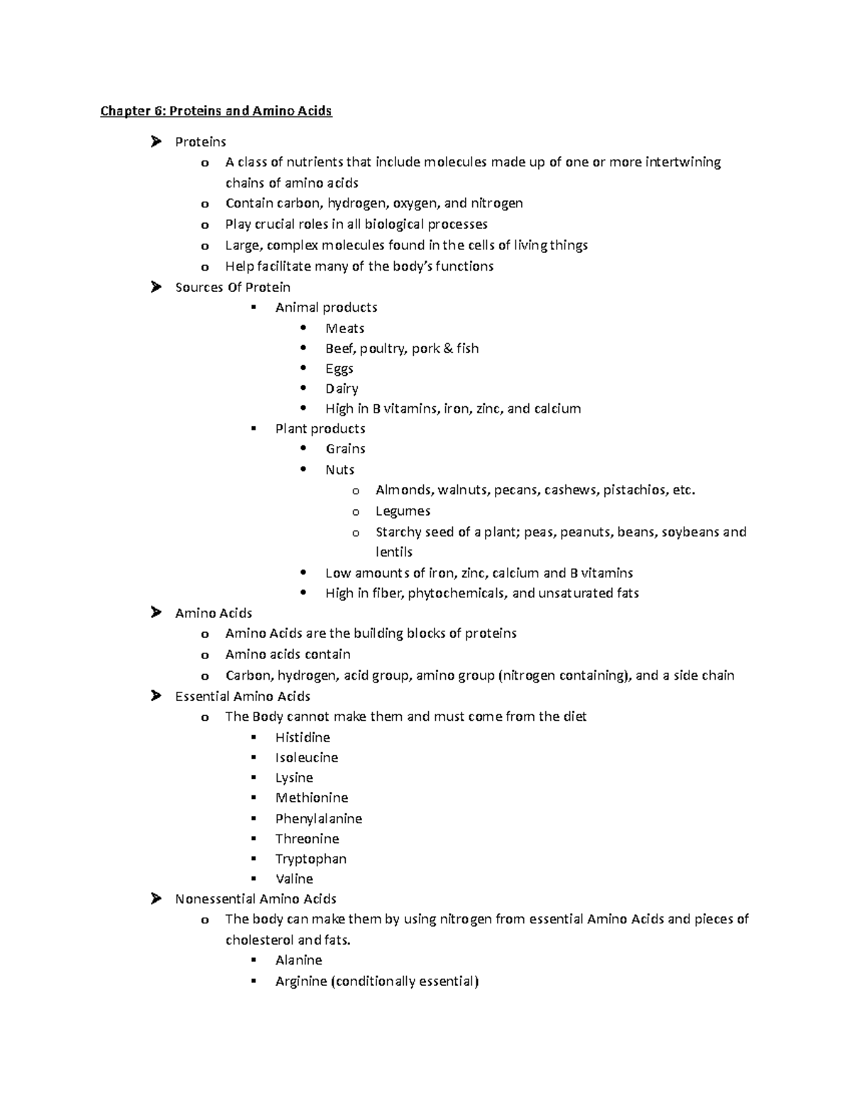 Final Exam notes - Chapter 6: Proteins and Amino Acids Proteins o A ...