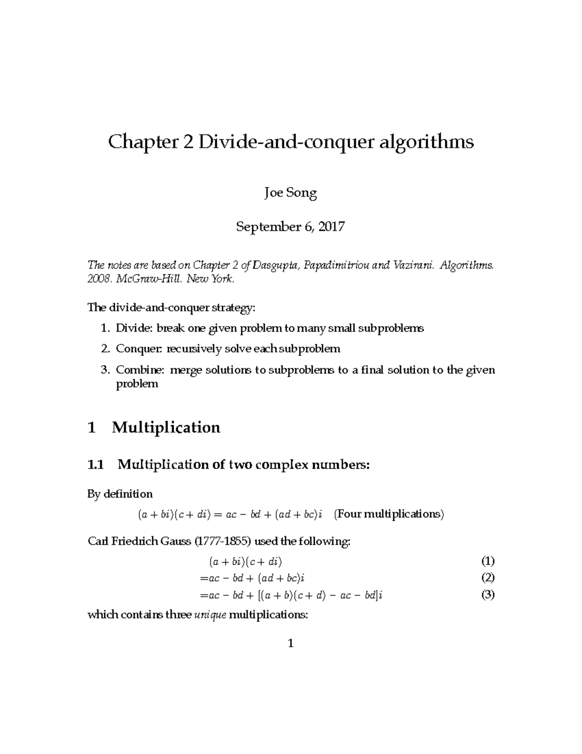 Ch2 Div Conq Lecture 4 Chapter 2 Divide And Conquer Algorithms Joe Song September 6 2017 1041
