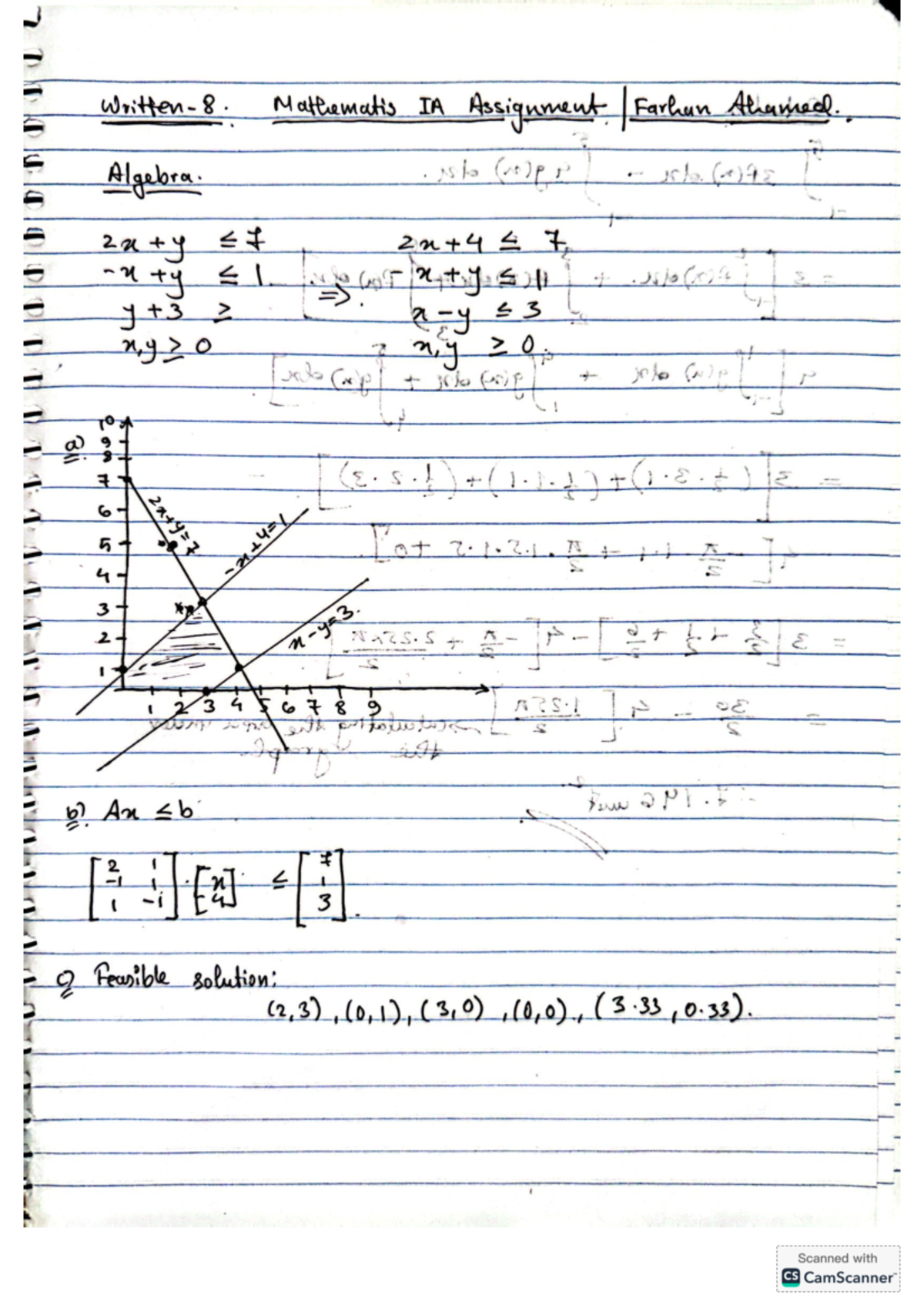 Written 8 - 8. Mathematis IA Assignment Farhan Ahamed Algebra. Colps (0 ...