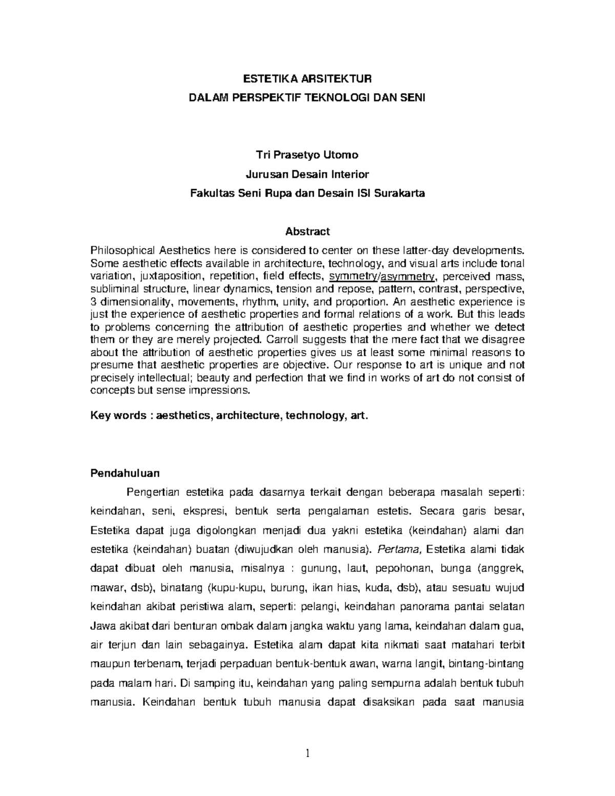 1687 4907 1 PB - Jurnal - ESTETIKA ARSITEKTUR DALAM PERSPEKTIF ...