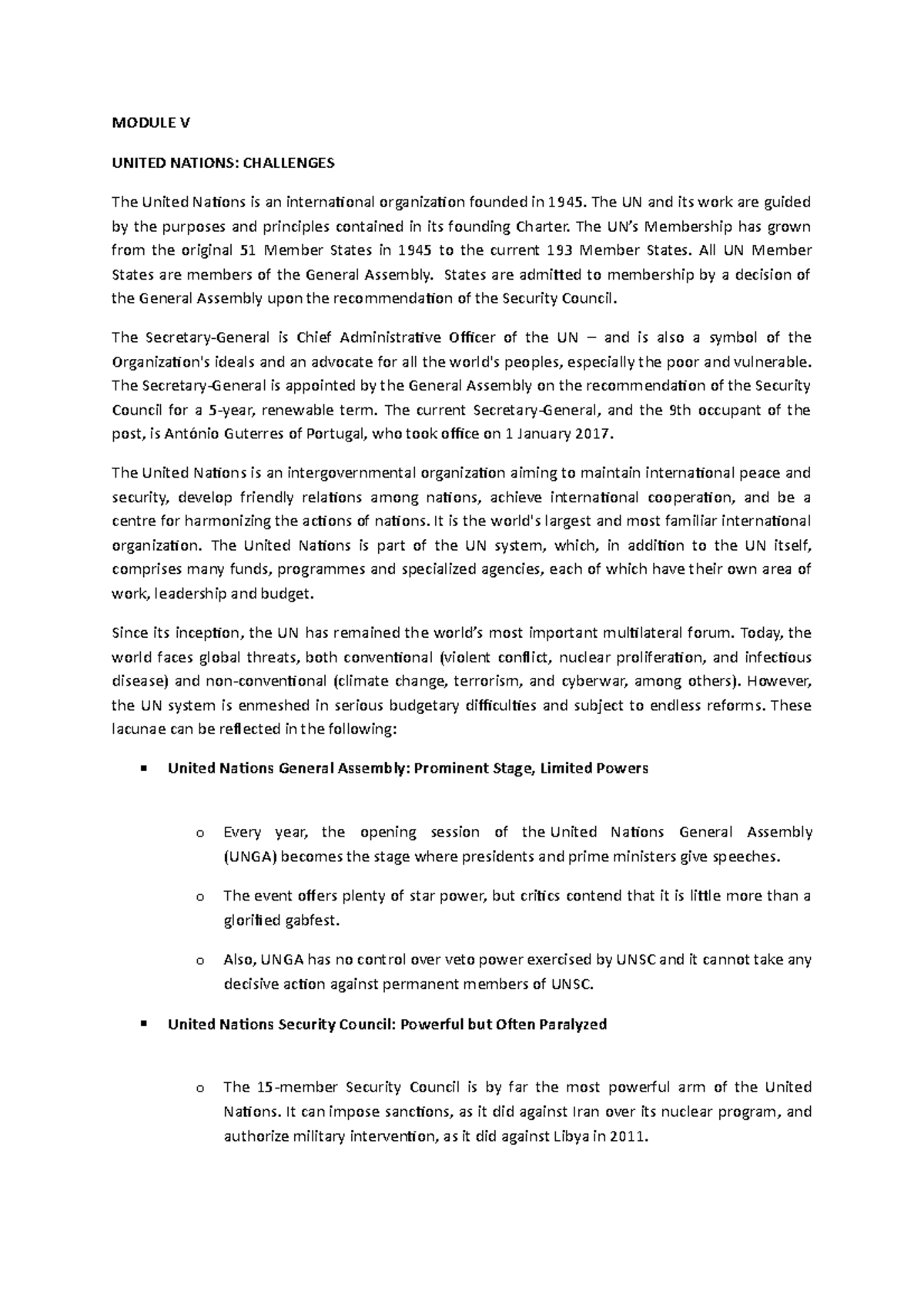 United Nations - Lecture notes in a simple language and easy to ...