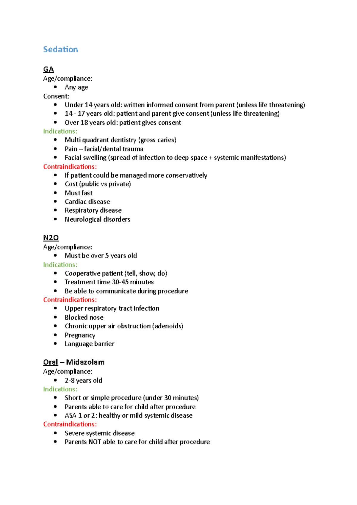 Sedation - Sedation GA Age/compliance: Any age Consent: Under 14 years ...