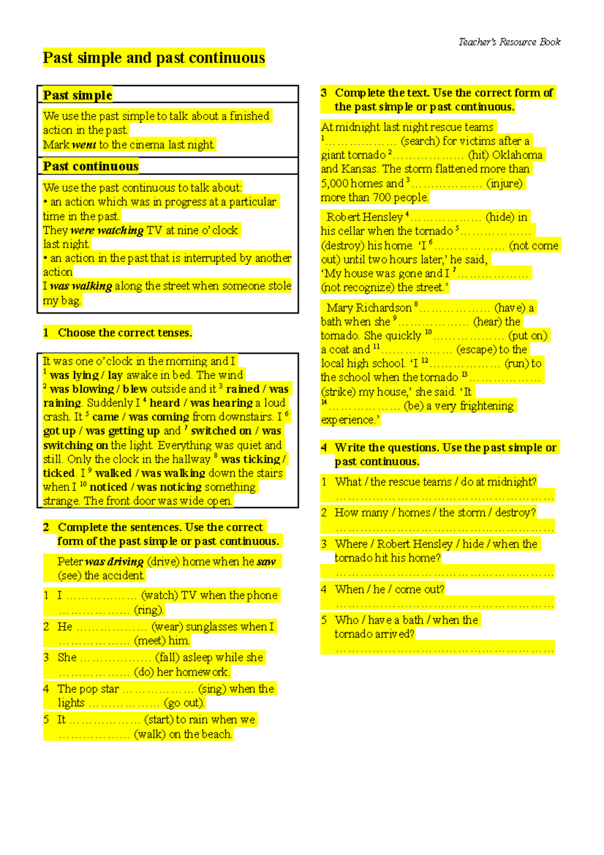 04 past simple & continuous - Teacher's Resource Book Past simple and ...