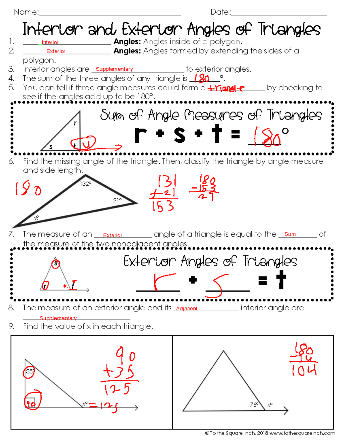 Interiorand Exterior Anglesof Triangles Notes Practice Guided Notes-1 ...