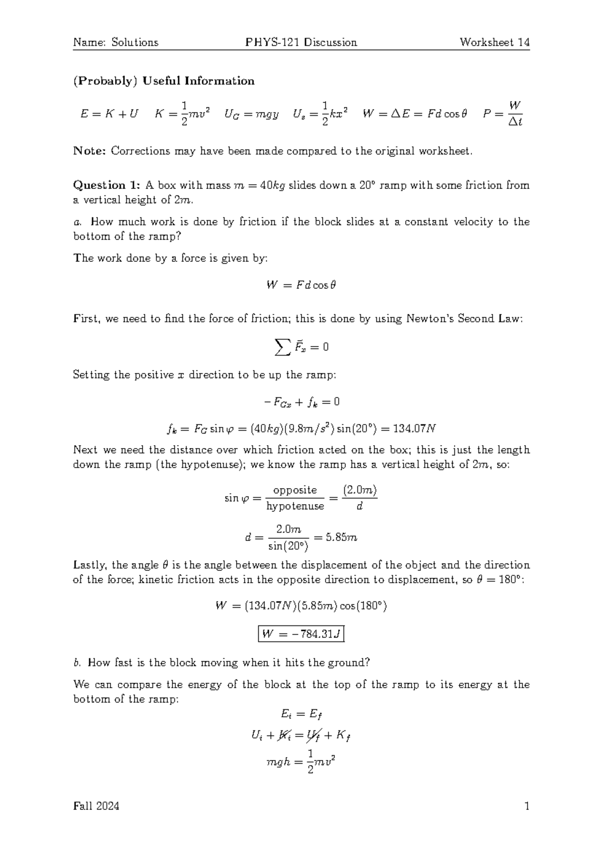 Work-14-sol - practice - Name: Solutions PHYS-121 Discussion Worksheet ...