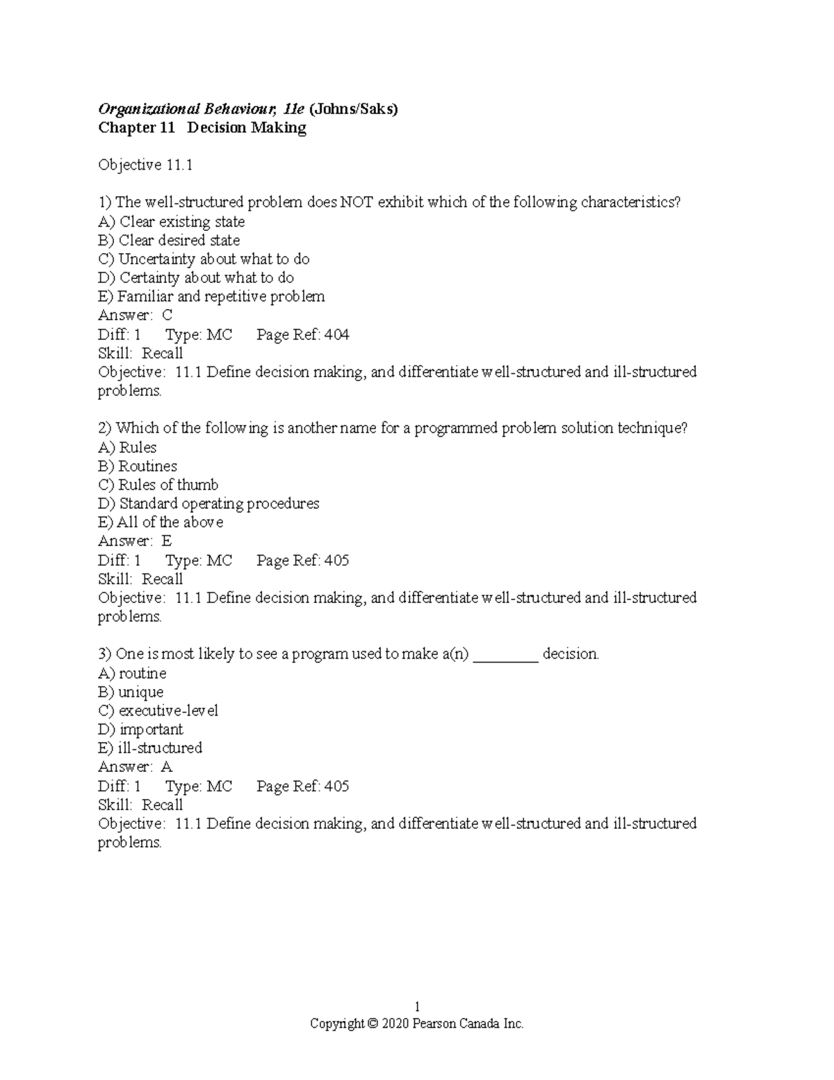 11 OB chapter 11 - Organizational Behaviour, 11e (Johns/Saks) Chapter 11 Decision Making ...