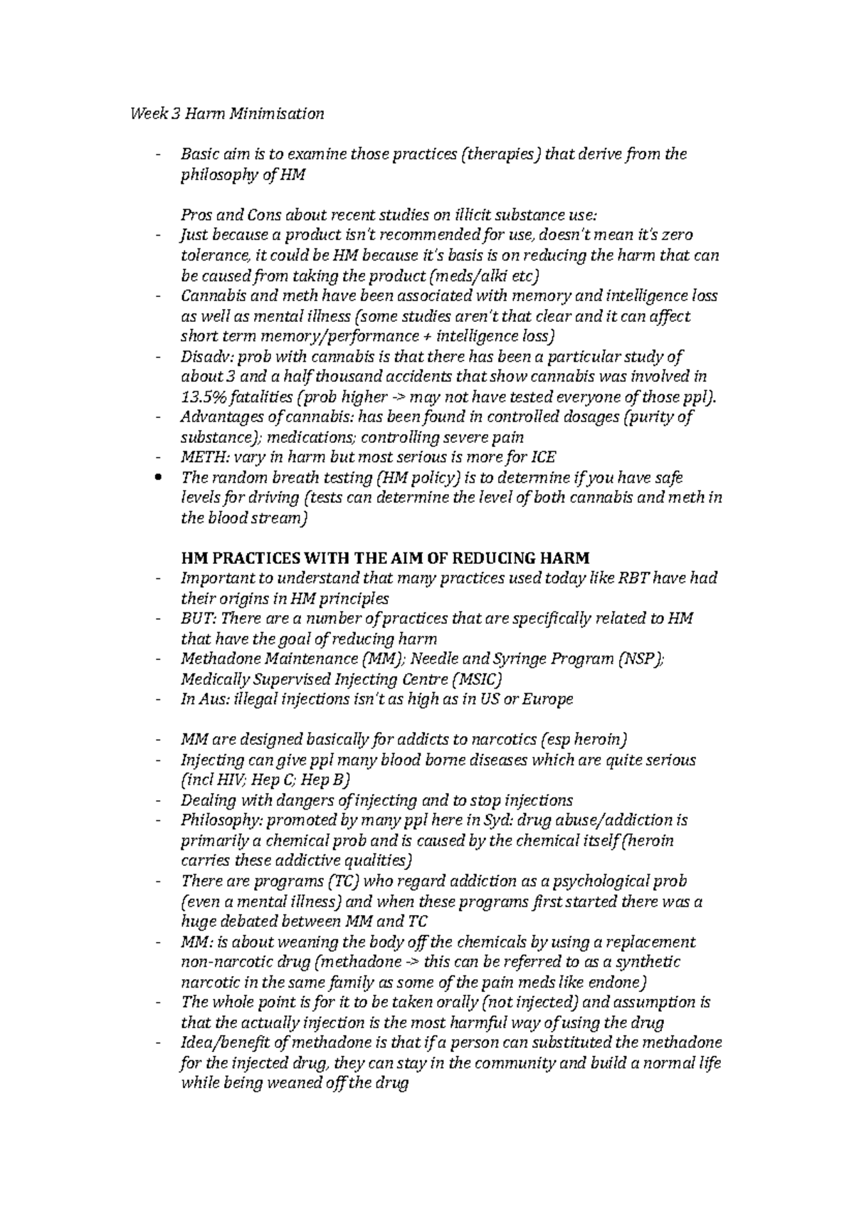 Harm Minimsation - Lecture notes, lecture 3 - Week 3 Harm Minimisation ...