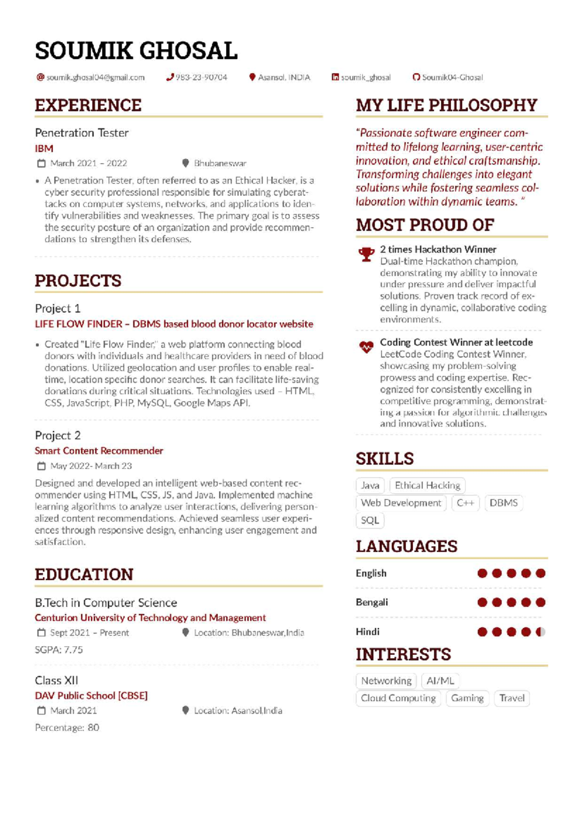 Soumik Ghosal CV - Cv of me - BCA Computer applications - Studocu