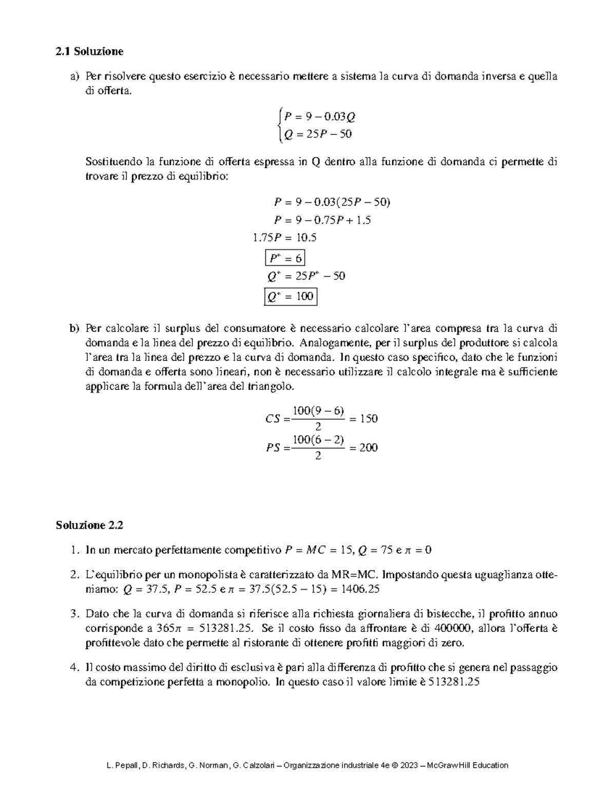 Pepall 4e soluzioni cap2 - 2 Soluzione a) Per risolvere questo ...