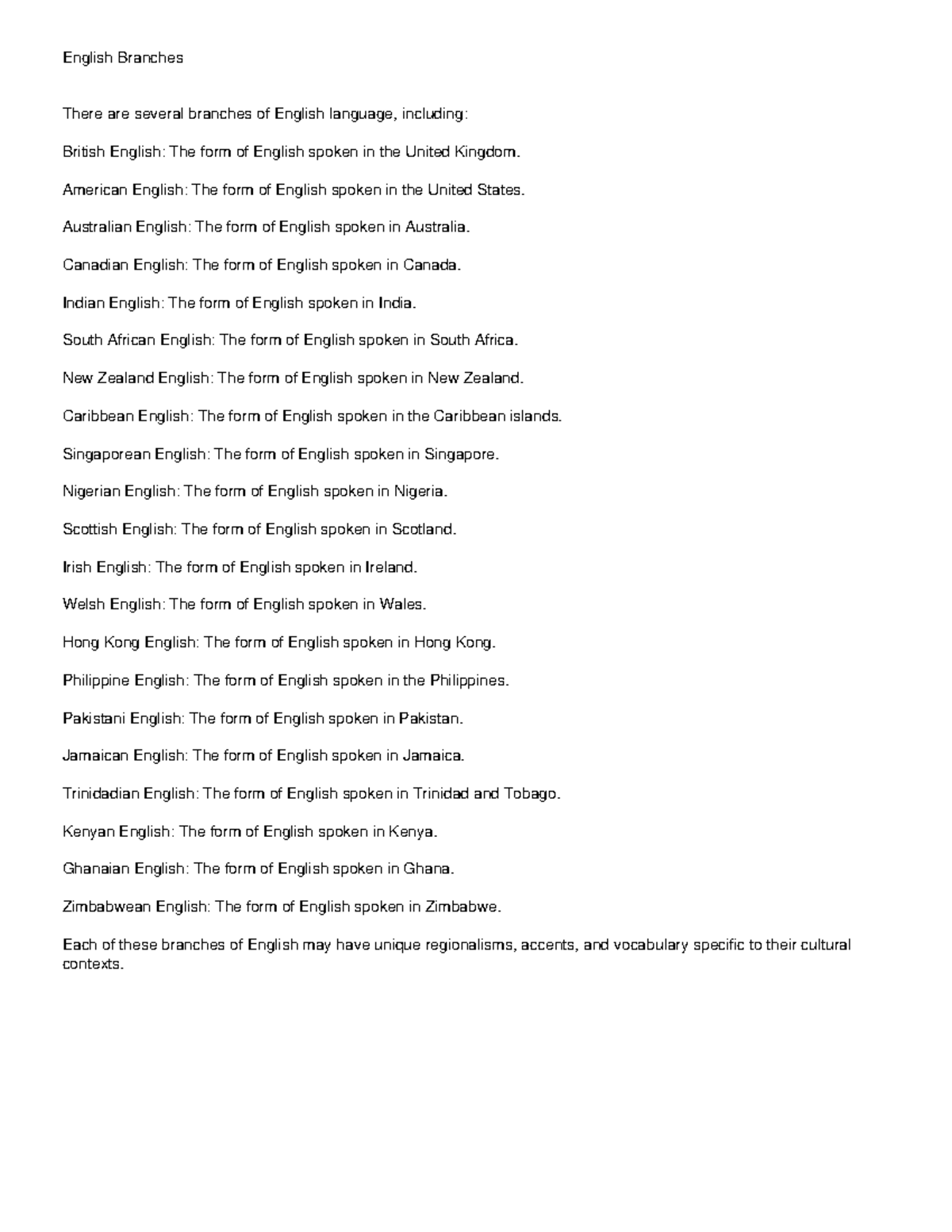 English Branches - English Branches There are several branches of ...