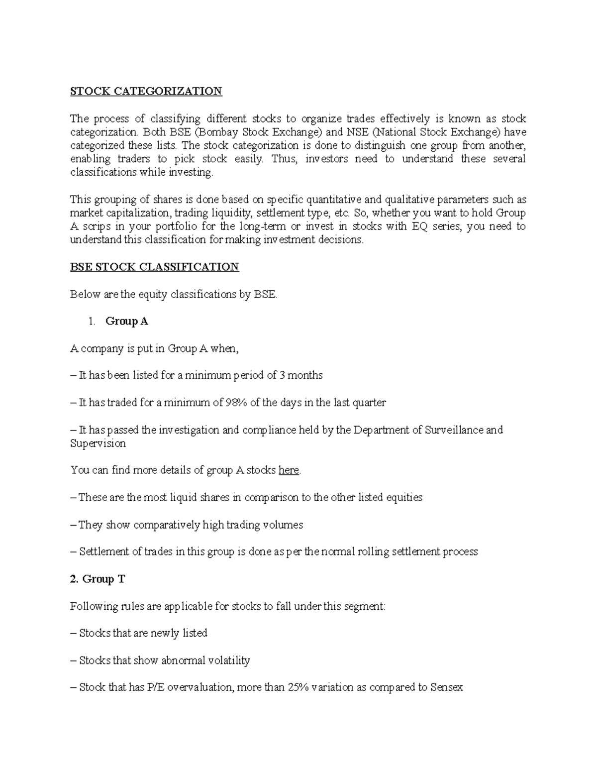 1 Stock Categorization - STOCK CATEGORIZATION The process of ...