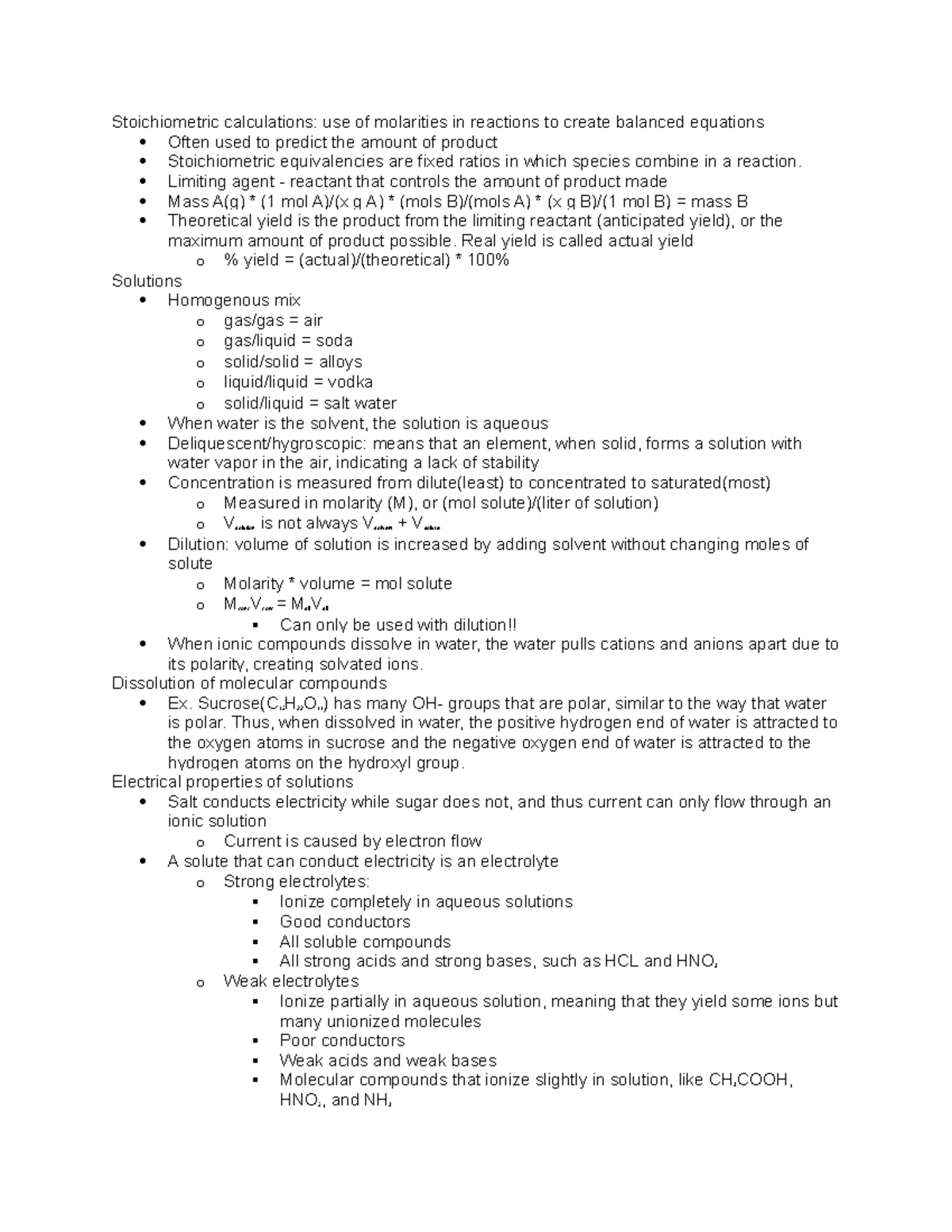 Gen Chem Chapter 4 notes - Stoichiometric calculations: use of ...