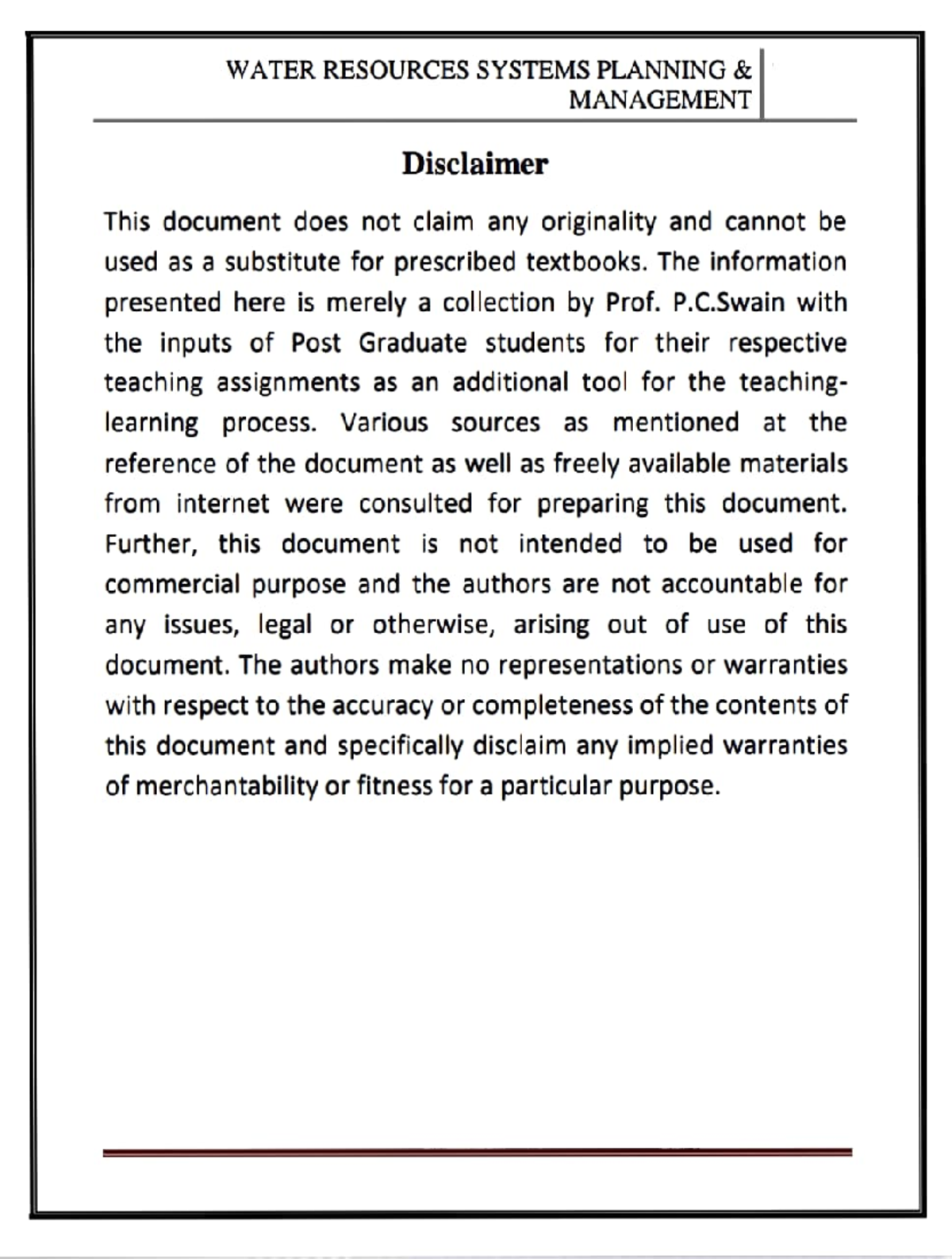 Water resources and management - WATER RESOURCES SYSTEMS PLANNING ...