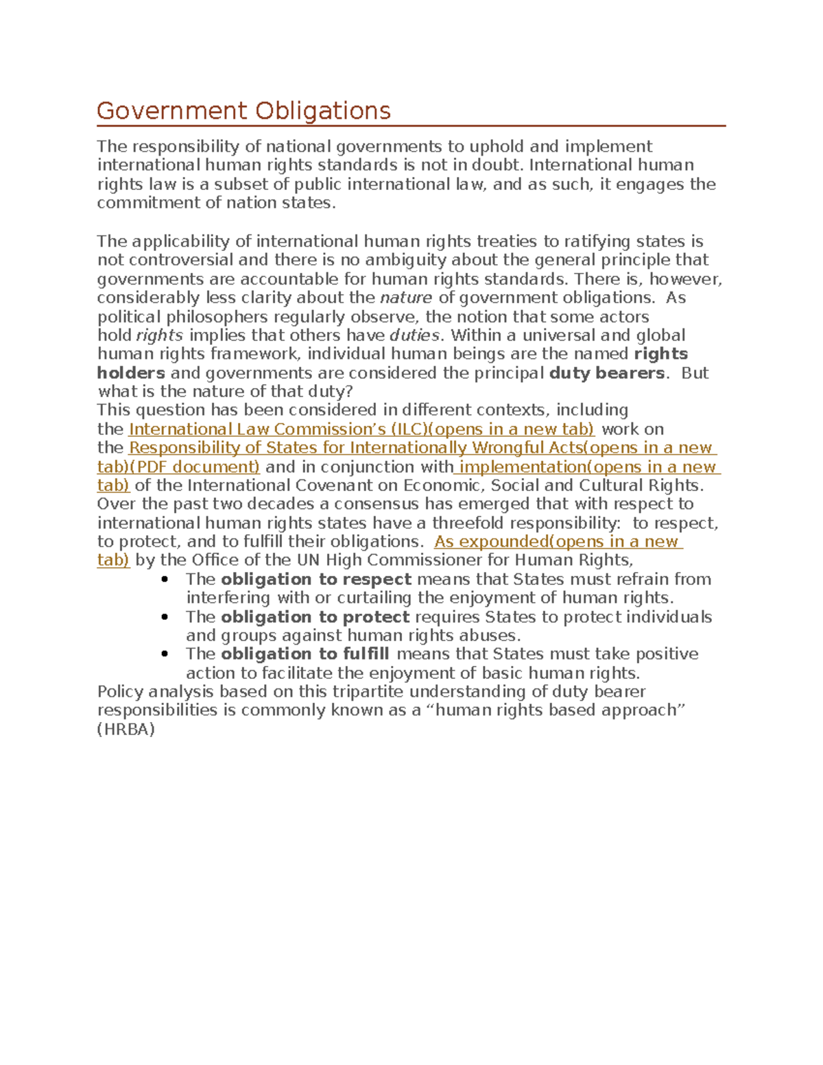 Government Obligations in Human Rights - Government Obligations The ...