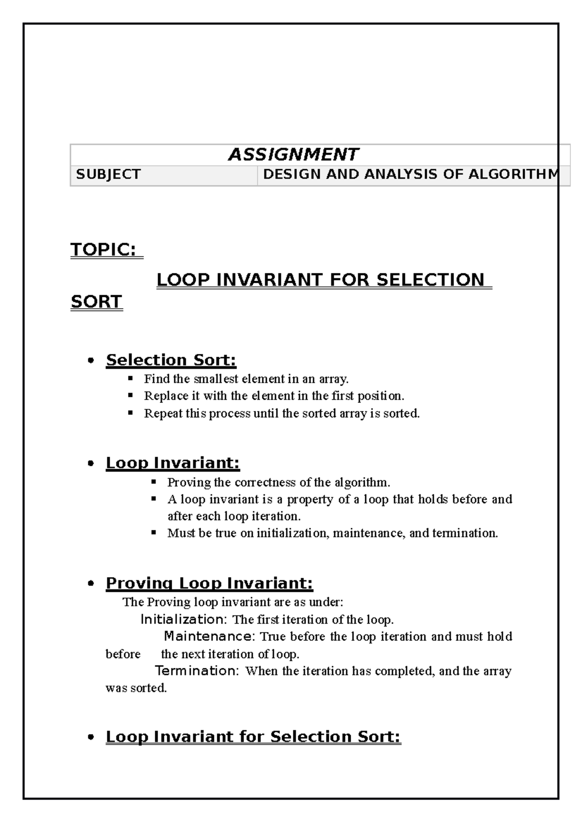 Question And Answer - ASSIGNMENT SUBJECT DESIGN AND ANALYSIS OF ...