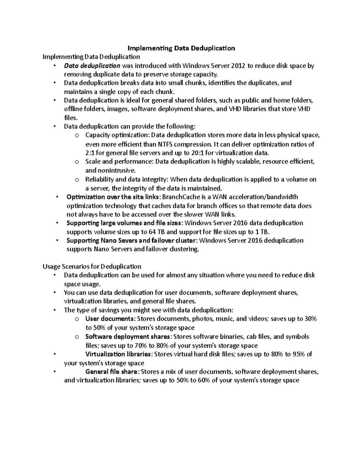 Cs 462 Notes 3 Guidance Implementing Data Deduplication Implementing Data Deduplication 