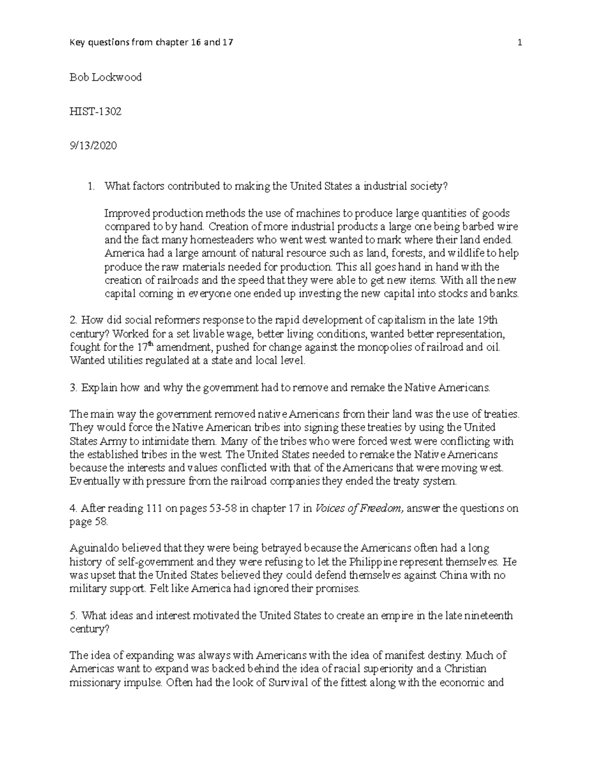 Chapter 16 outline - Key questions from chapter 16 and 17 1 Bob ...