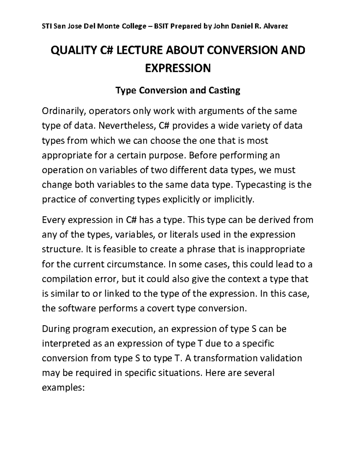 Quality C Sharp Lecture about Conversion and Expression - QUALITY C# ...